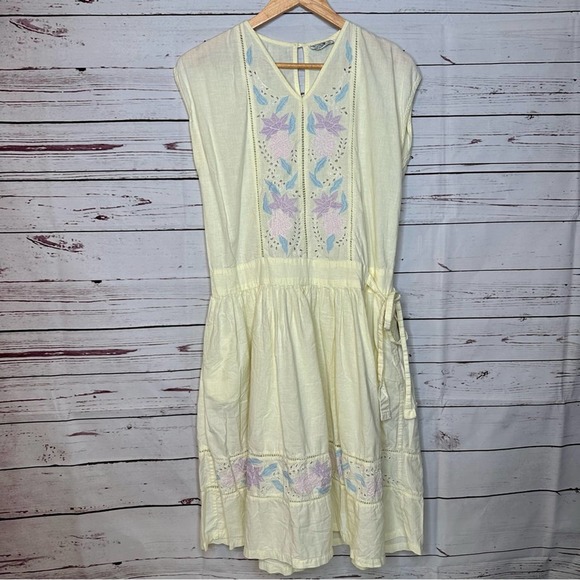 Vintage | Dresses | Vintage Yellow With Floral Embroidery Sundress 0 ...